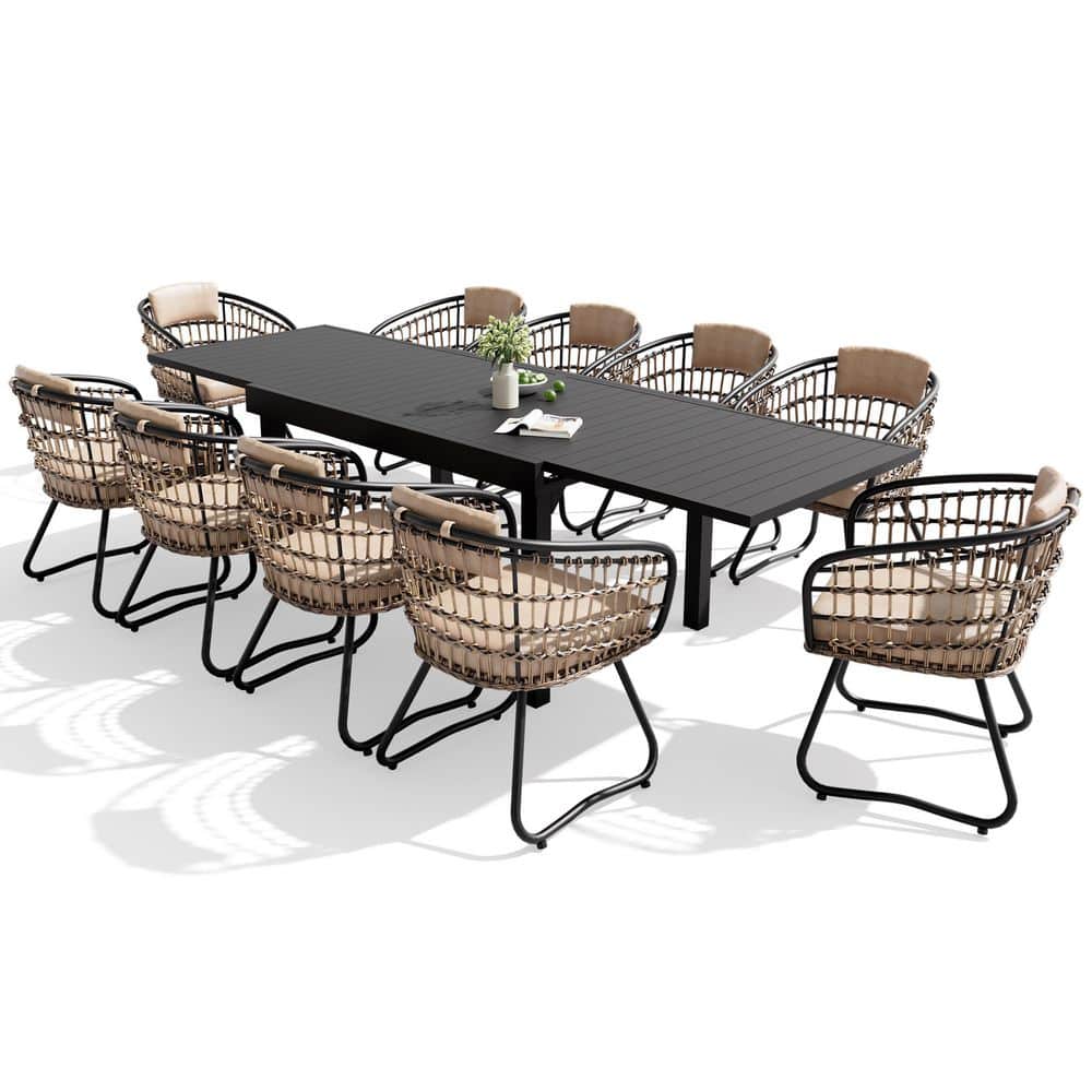CLOUDFLY 9-Piece Expandable Aluminum Outdoor Dining Set with 8-PE ...