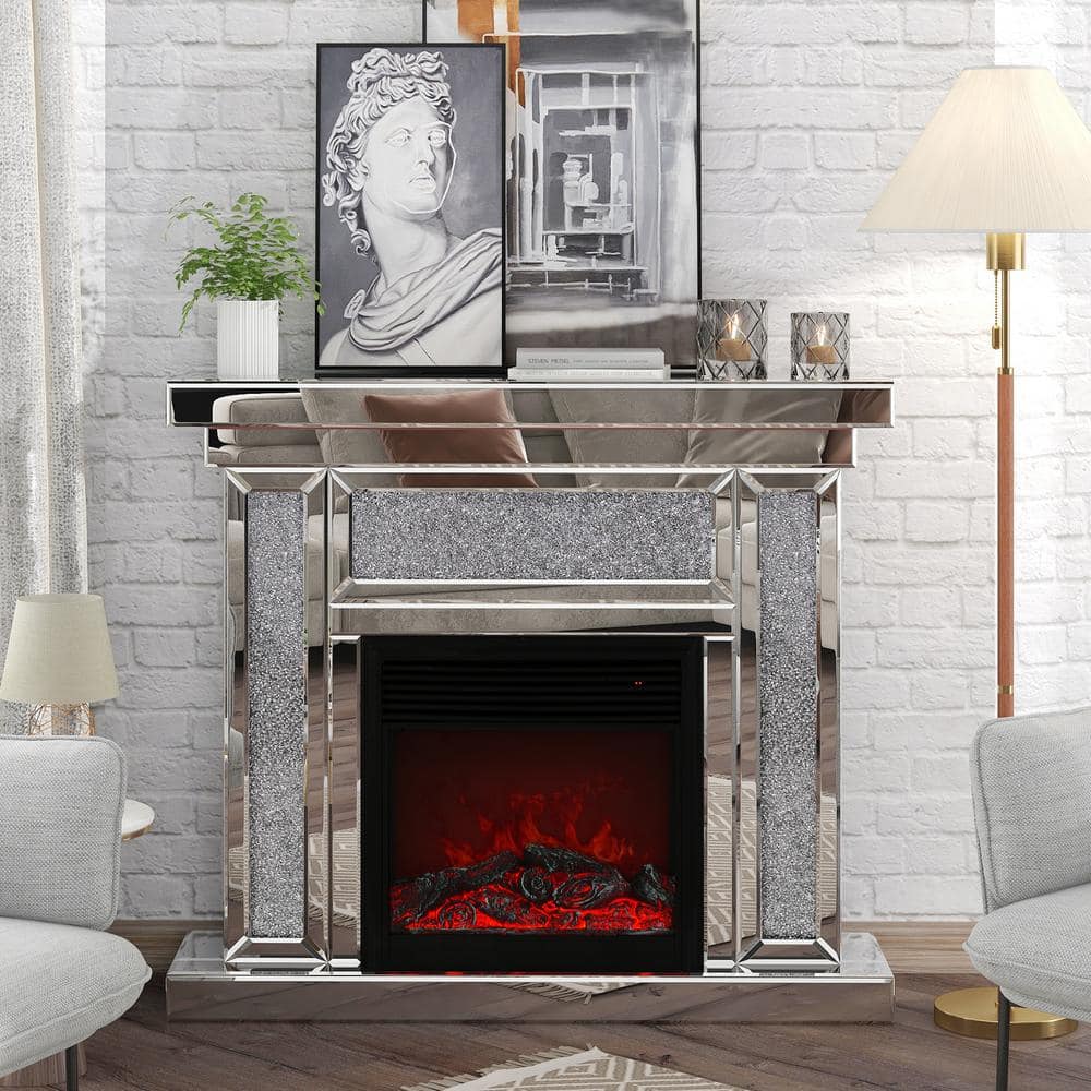 ToolCat 47 in. Freestanding Acrylic Diamond Mirror Electric Fireplace ...