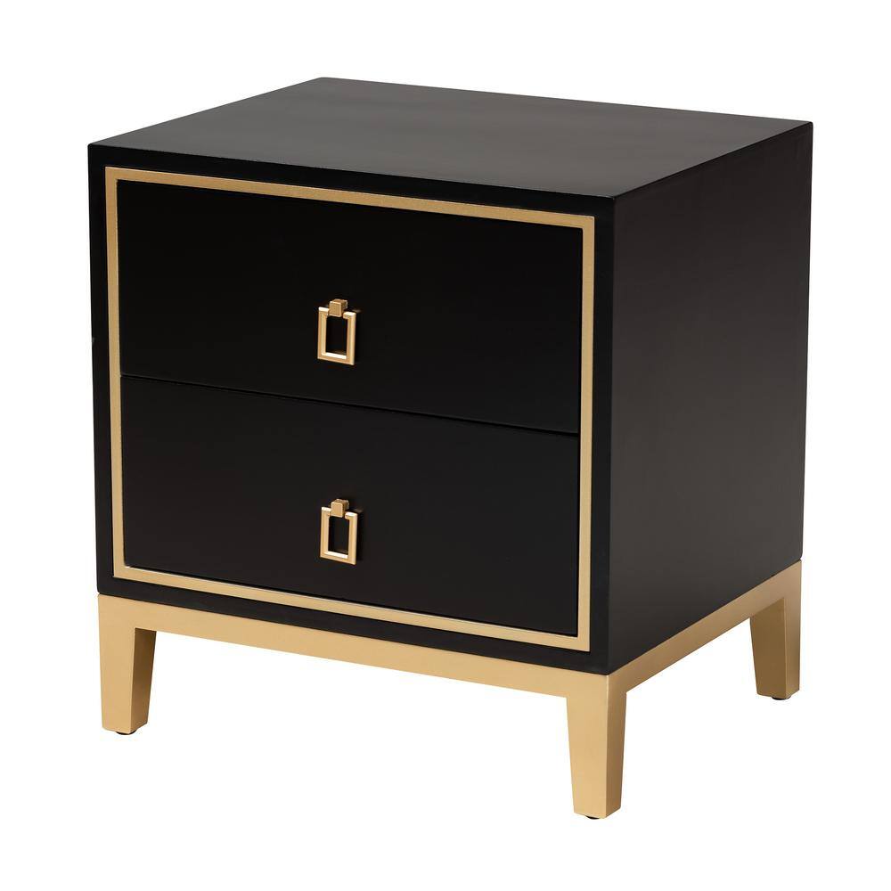 Baxton Studio Donald 2-Drawer Black and Gold Nightstand End Table (20.9 ...