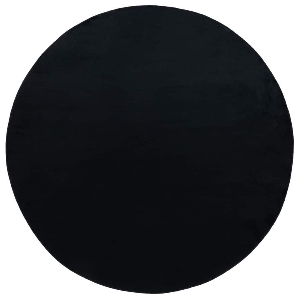 SAFAVIEH Faux Rabbit Fur Black 6 ft. x 6 ft. Machine Washable Solid ...