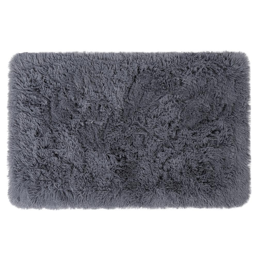Garvee Polyester Faux Fur Light Grey 5 ft. x 8 ft. Solid Fluffy Area ...