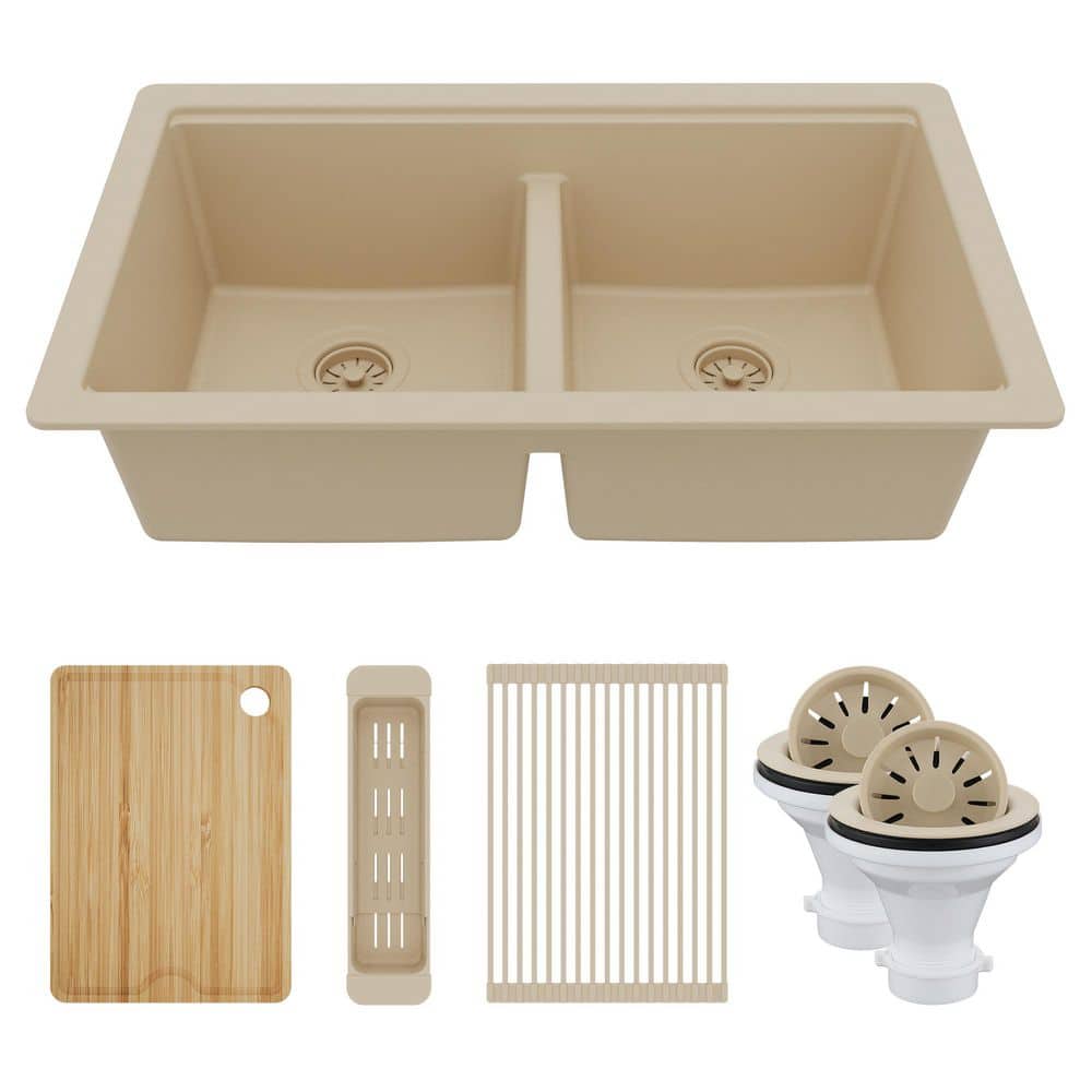 Karran 32-3/8 in. Undermount 50/50 Double Bowl Quartz Workstation ...