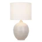 Alsy 22 in. Distressed White Ribbed Table Lamp with Off White Shade ...