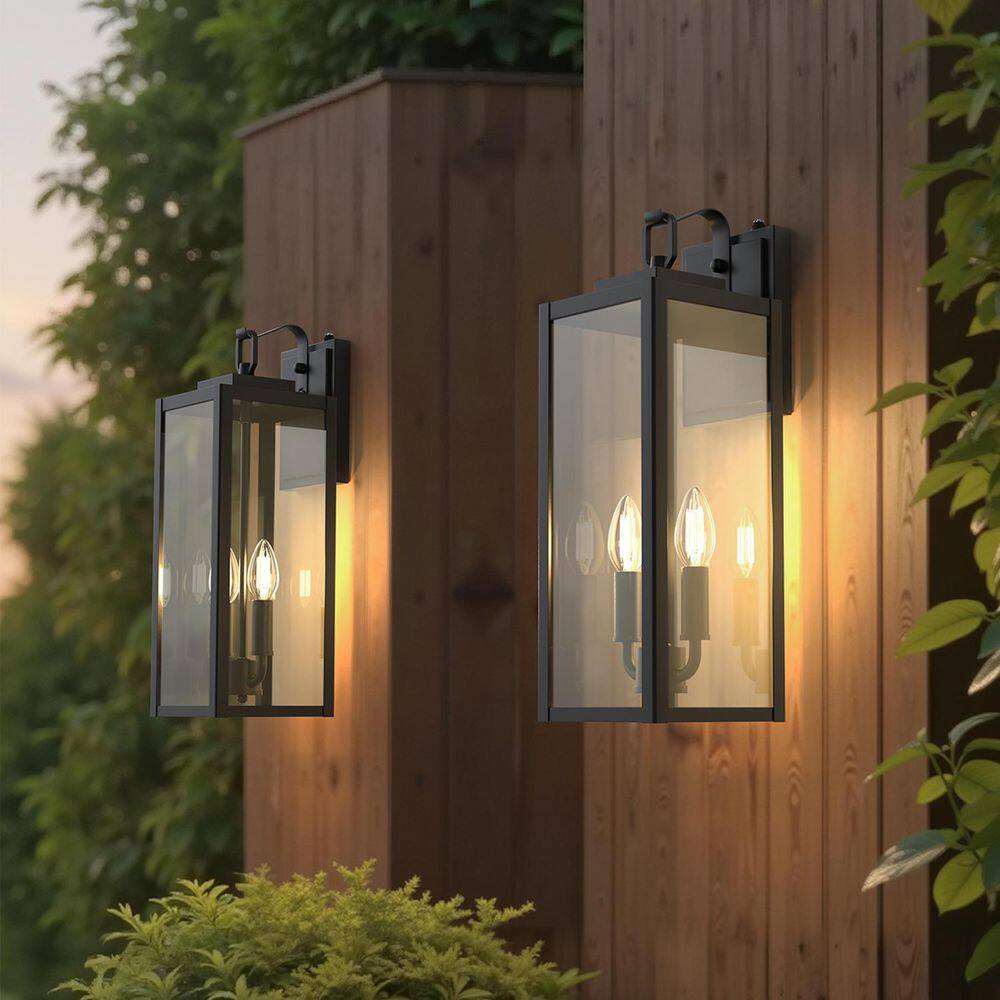 Emeritpro 20 in. Matte Black Rectangular Outdoor Wall Sconce with with ...