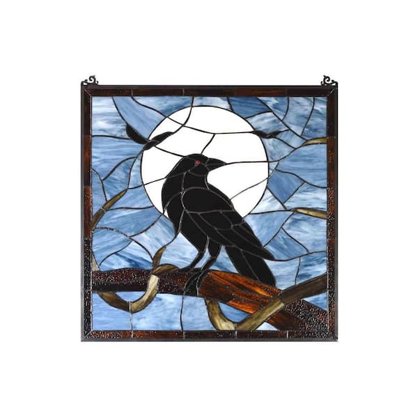 Blue Raven Sitting on Bare Tree Branch Stained Glass Art Glass Window ...