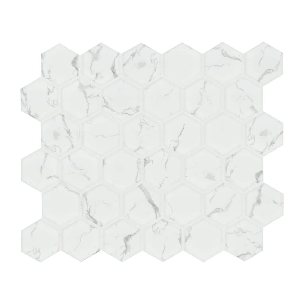 MSI Carrara White Hexagon 12 in. x 12 in. Matte Porcelain Mesh-Mounted ...