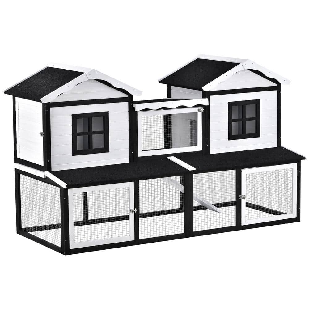 Runesay 80.3 in. Large Rabbit Hutch Chicken Coop Wavy Roof Decorative ...