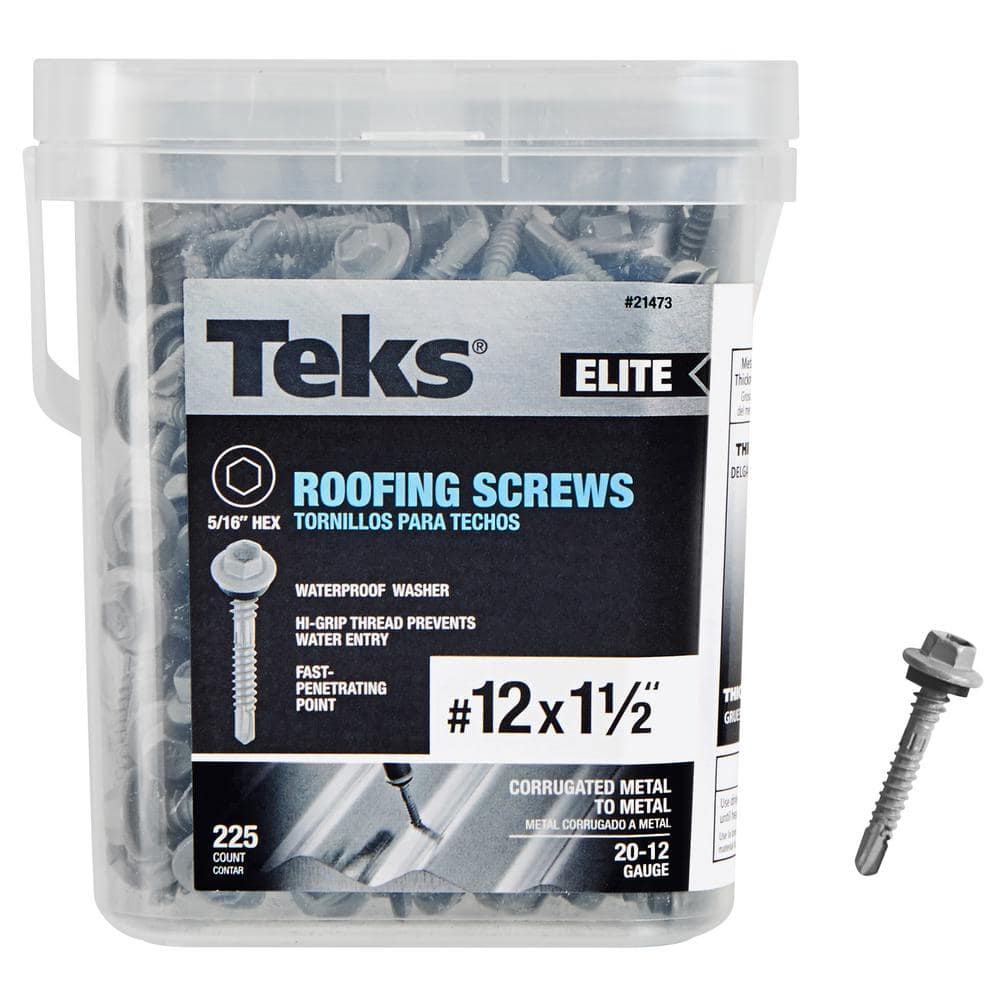 Roofing Screws Teks #12 X 1-1/2 In. Steel External Hex Head Washer ...
