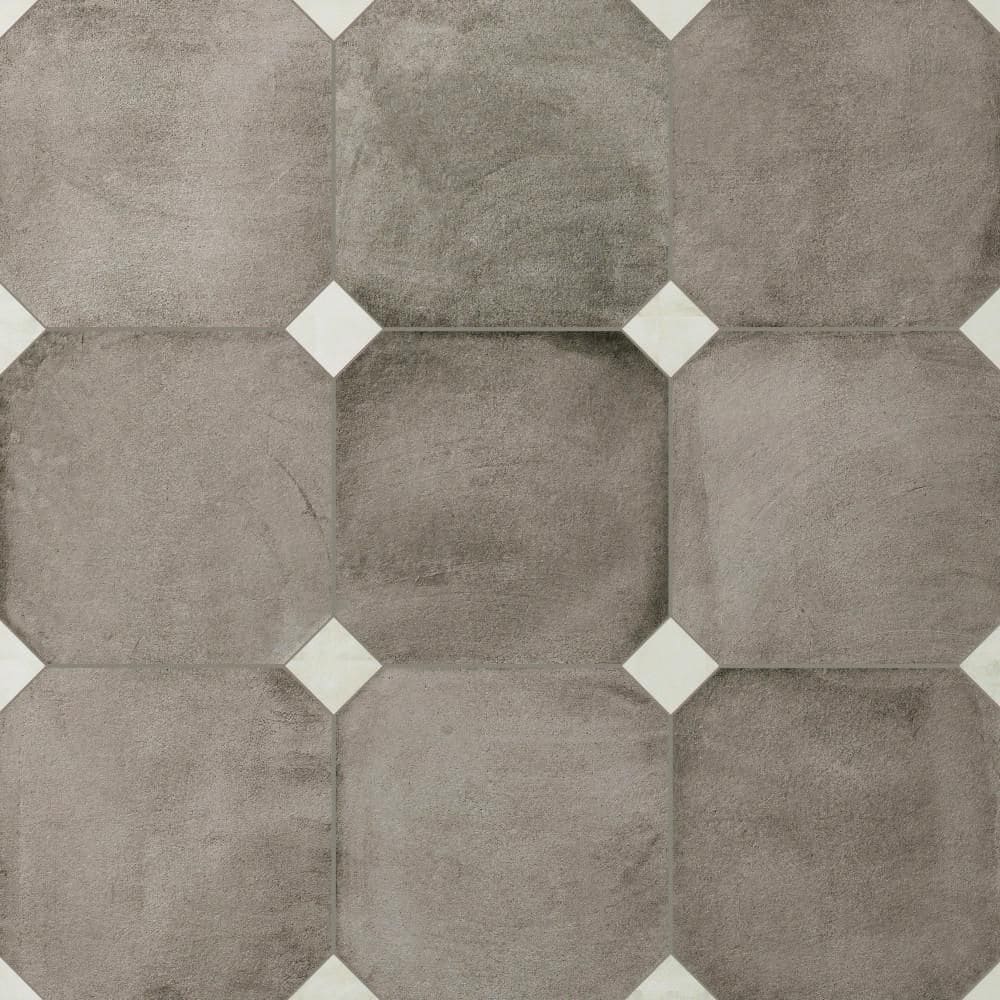 Merola Tile Laverton Octagon Grafito with Taco Nieve 8 in. x 8 in ...