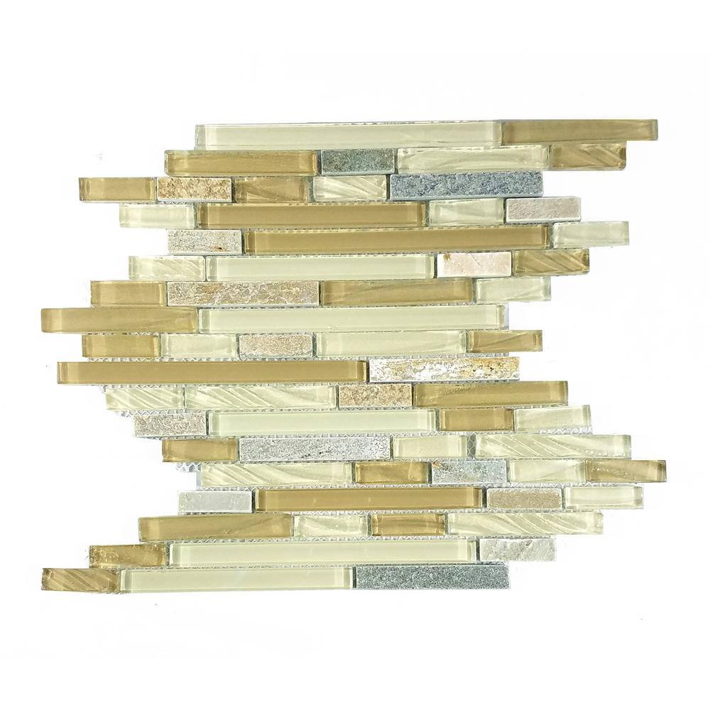 ABOLOS New Era Beige 12 in. X 12 in. Linear Glass And Stone Mosaic Wall ...