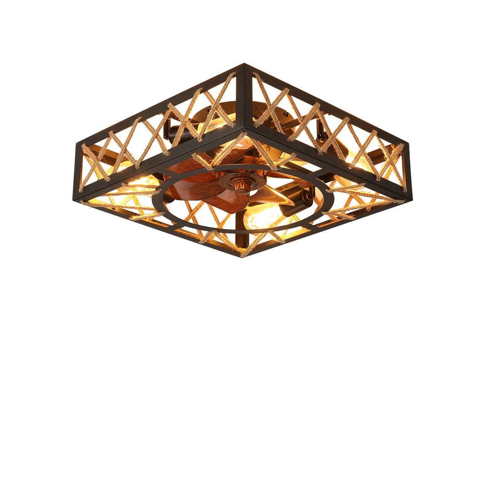 LINJO 18 in. Indoor Black 7 woodgrain Fan Blades Cage Ceiling Fan ...