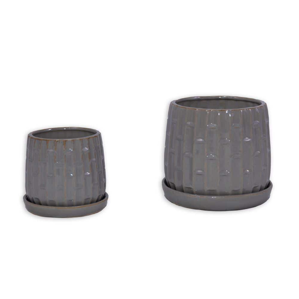 Noble House Chloe 5.31 in. and 7.09 in. Tall Antique Grey Round Ceramic ...