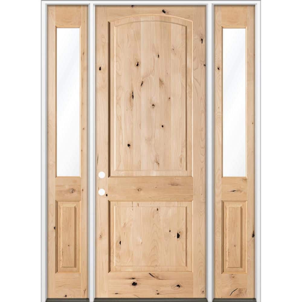Krosswood Doors 58 in. x 96 in. Knotty Alder 2-Panel Arch-Top Right-H ...
