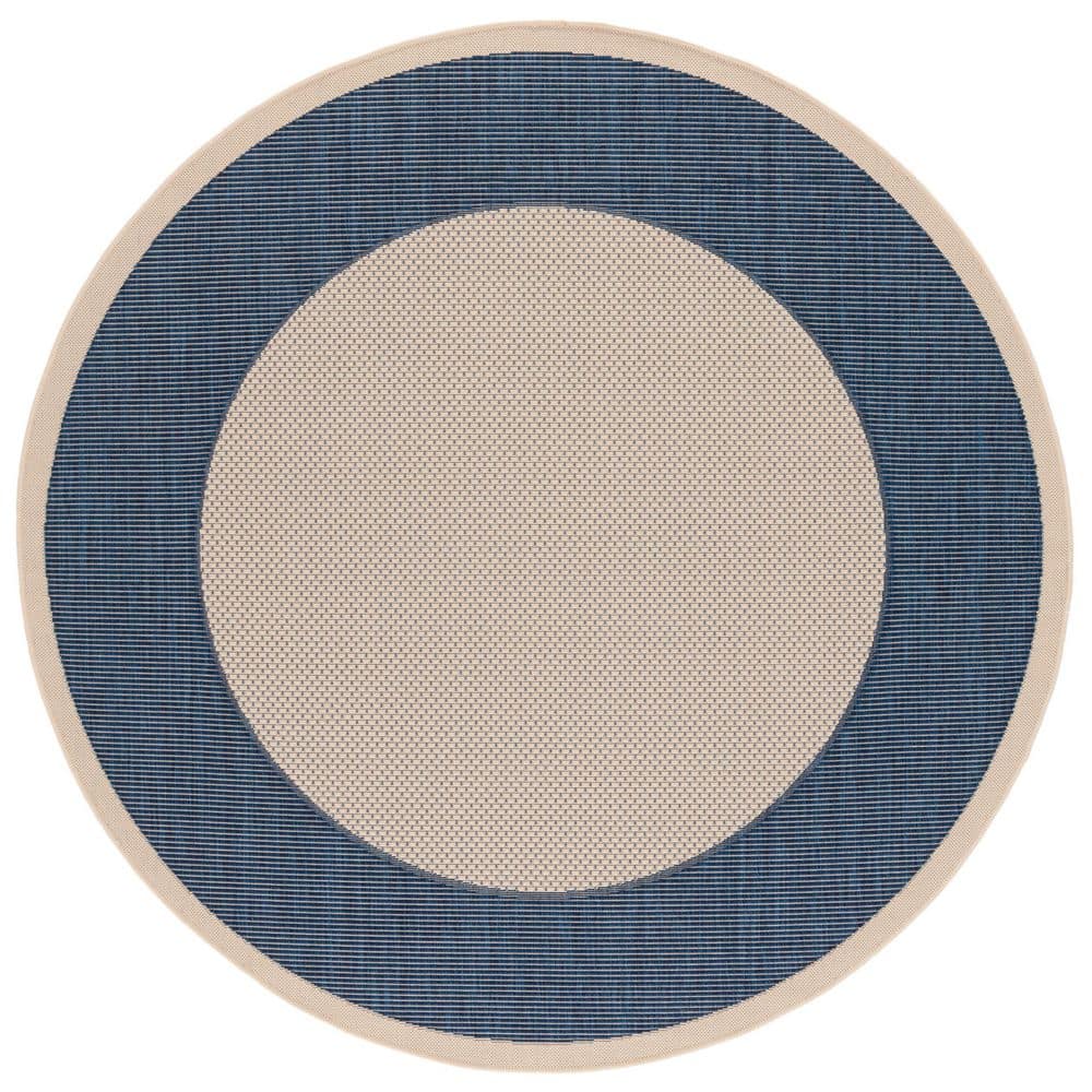 SAFAVIEH Courtyard Beige/Navy 7 ft. x 7 ft. Border Solid Color Indoor ...
