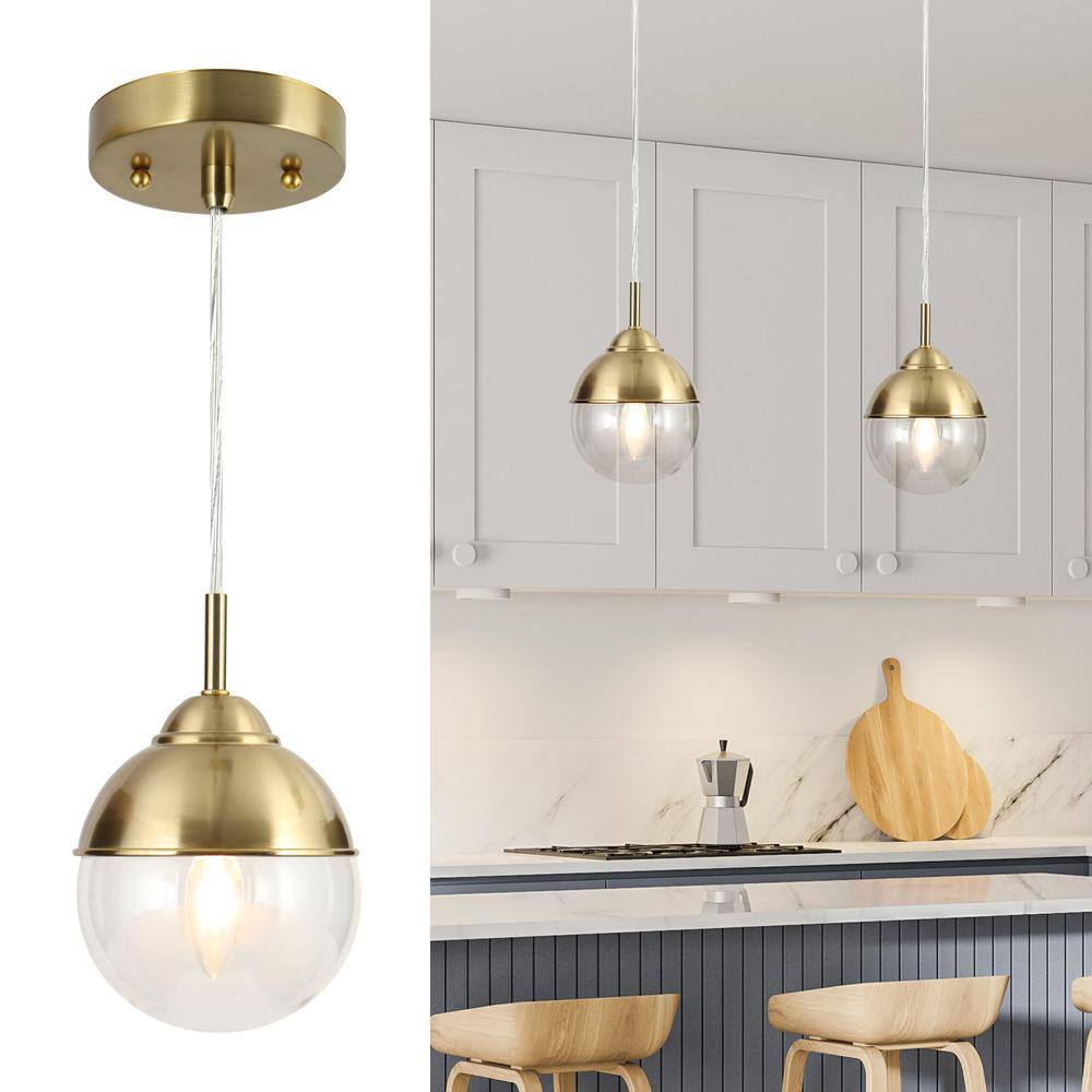 Zevni 6 In 1 Light Brass Plated Mini Pendant Light Globe Clear Glass