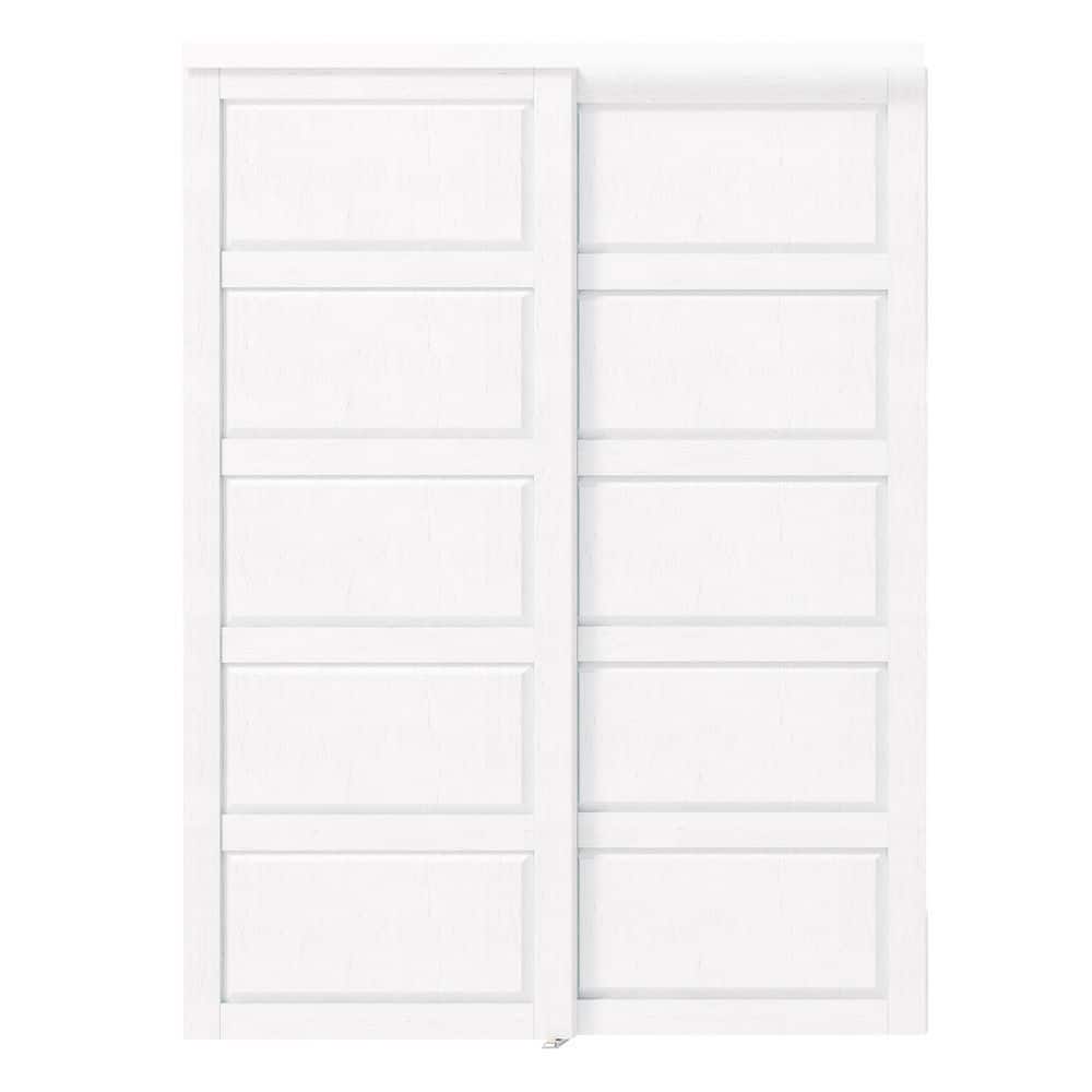 TENONER 72 in. x 80 in. 5-Panel MDF Solid Core White PVC Covering ...