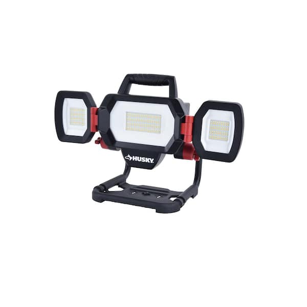 Husky 10,000 Lumen Three-Head Hybrid LED Work Light with Rechargeable ...