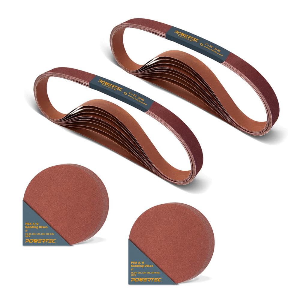 ‎POWERTEC 1 in. x 30 in. Sanding Belt Assortment and 5 in. PSA Self ...