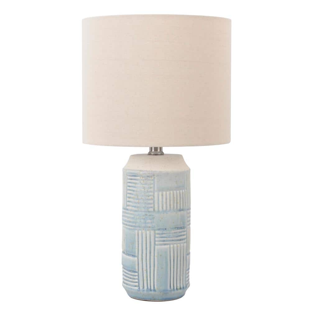 Decor Therapy 21.5 in. Fenley Light Blue Patterned Ceramic Table Lamp ...