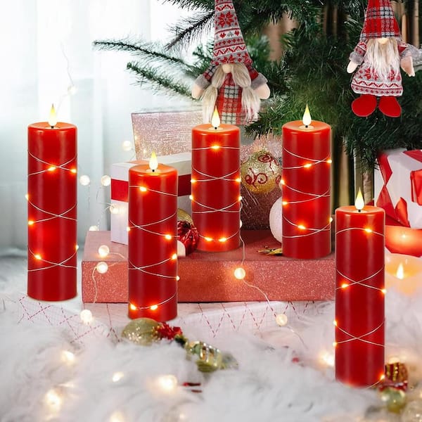 Red Battery Powered Plastic 1 Wick Flameless Candle with String Lights ...