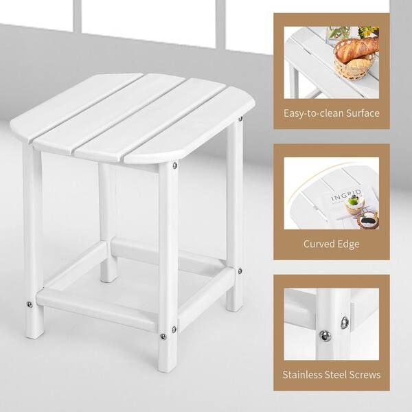 Costway 18 in. White HDPE Resin Outdoor Side Table Weather Resistant Garden Yard 2 Pieces 2 A1Q2 10NW1IT