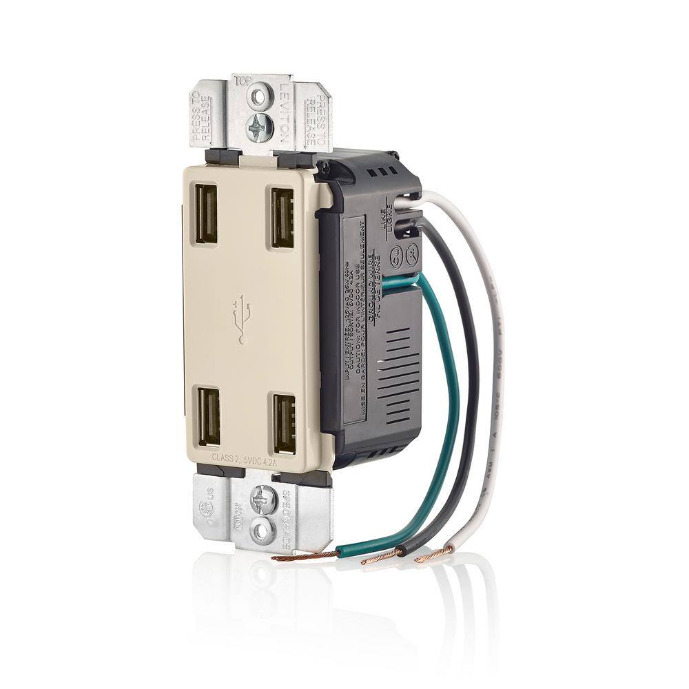 Leviton 4.2 Amp Decora 4-Port USB Charger Combo Outlet, Light Almond ...