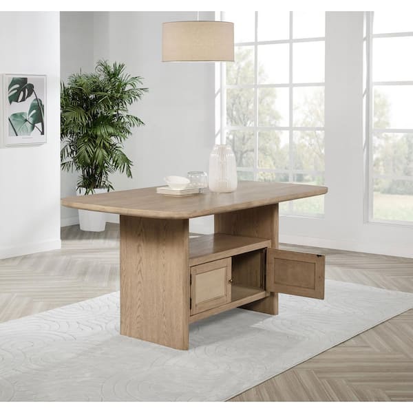 Coaster Kailani Coastal Beige Oak Wood Top 72 in. Trestle Base Dining ...