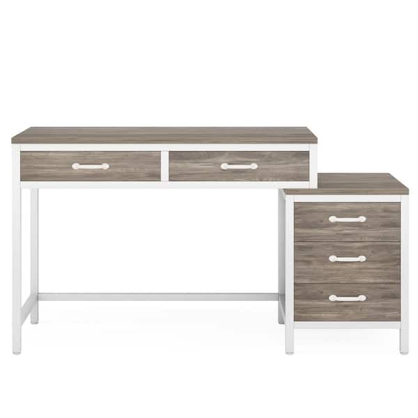 TRIBESIGNS WAY TO ORIGIN Ellie 5-Drawer Gray and White Makeup Vanity ...