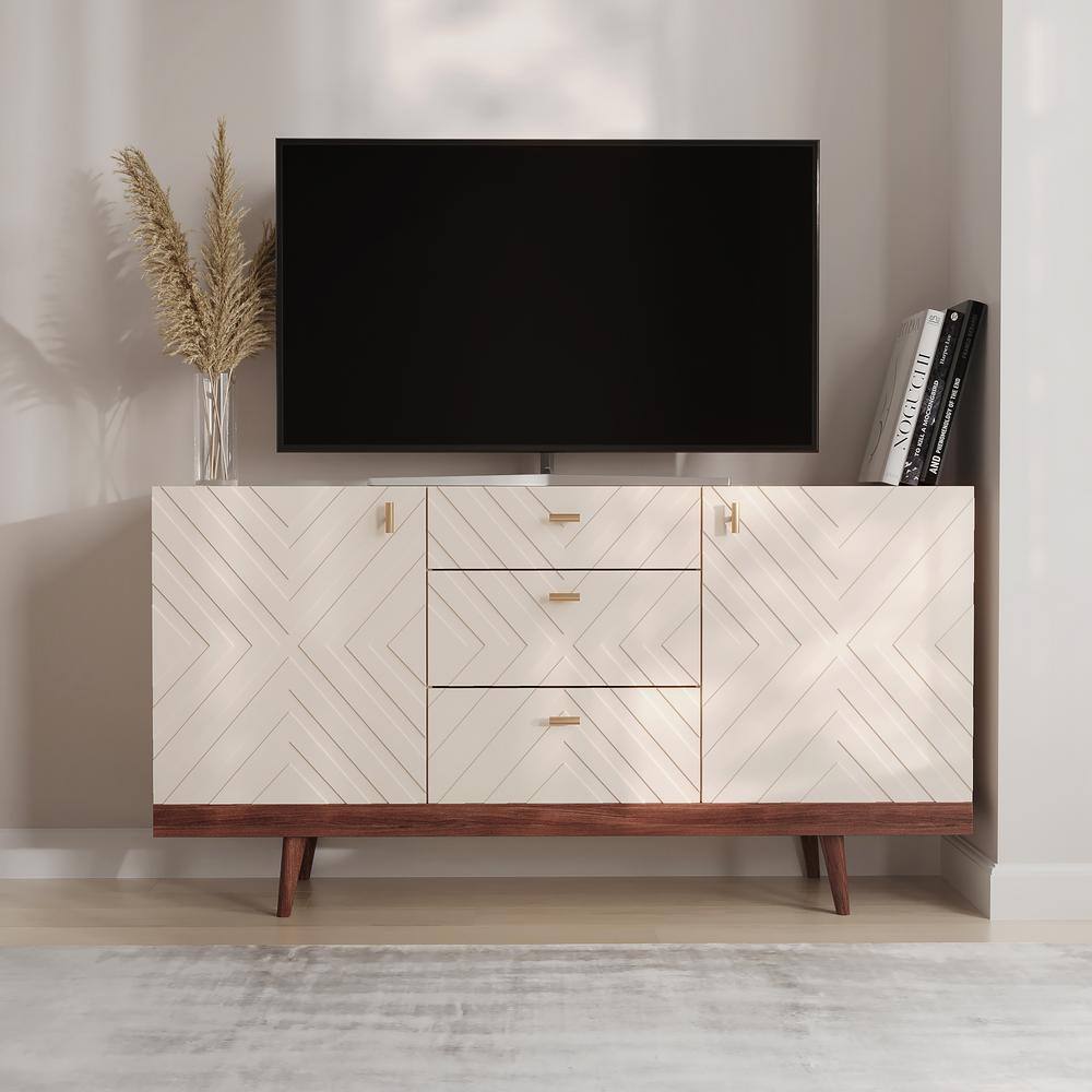 LIVING SKOG Alba Beige Particle Board 59 in. Sideboard with 3 Drawers ...