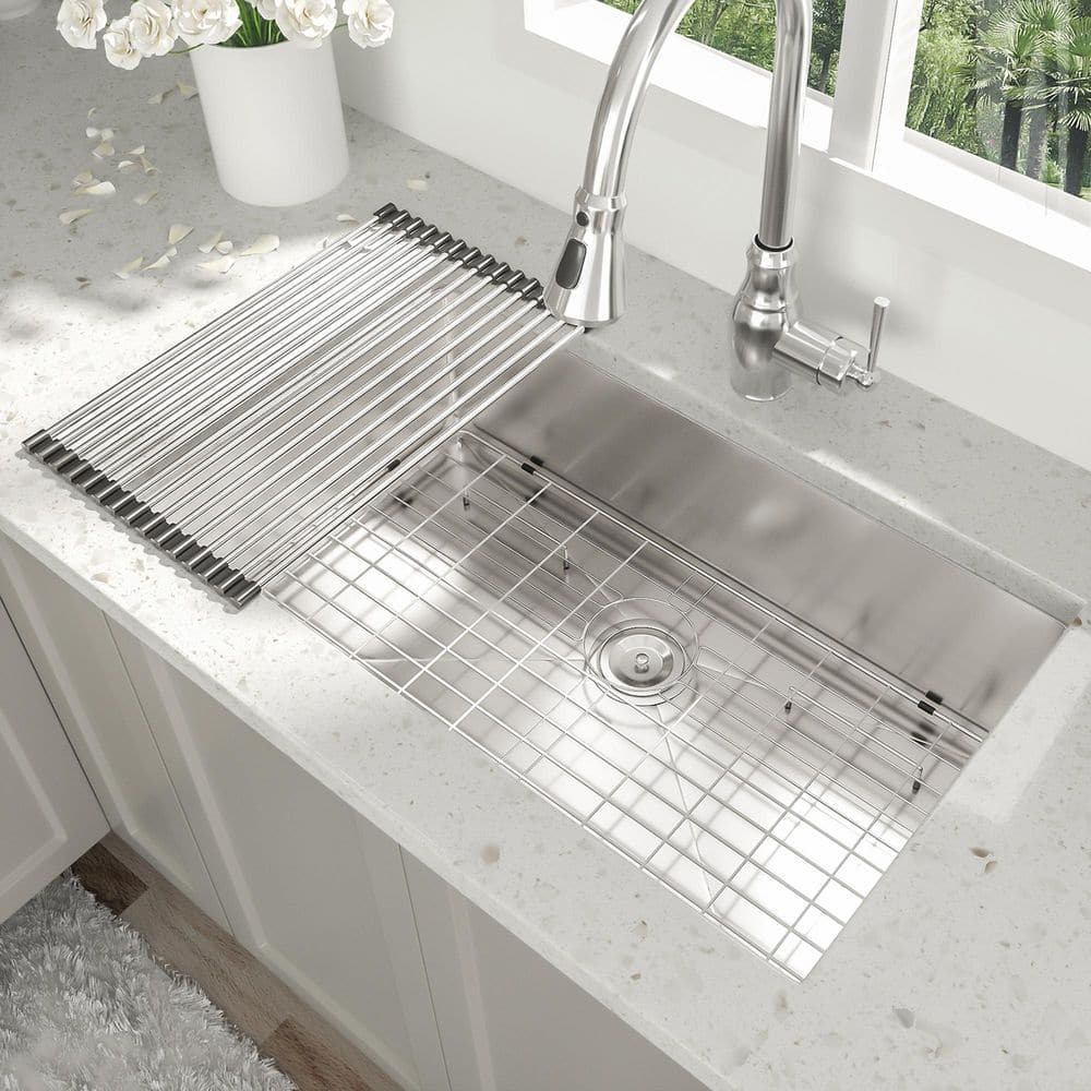 Dueyeeri 32 in. Undermount Single Bowl 16 Gauge Brushed Nickel ...