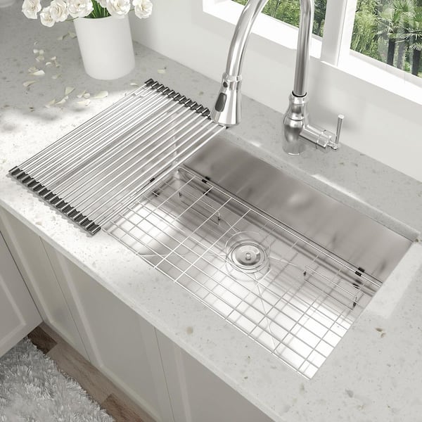 Timussi 32 in. Undermount Single Bowl 16 Gauge Brushed Nickel Stainless ...