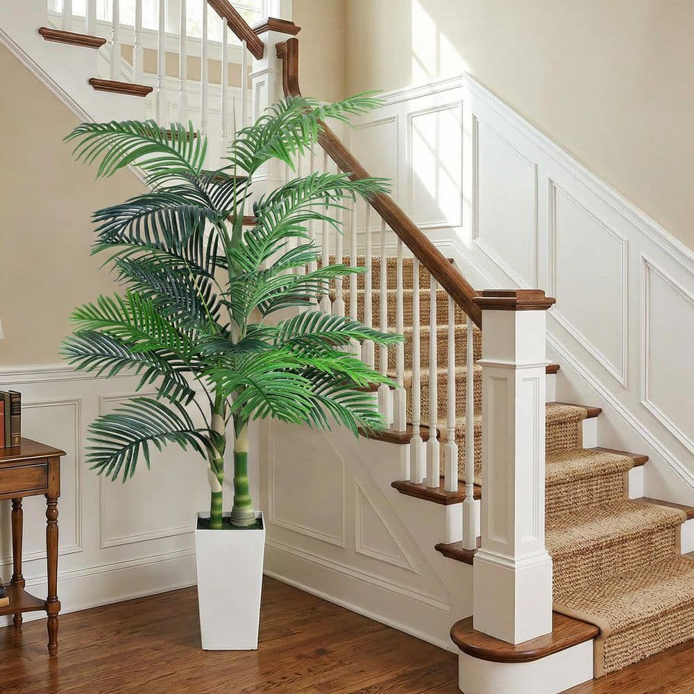 Molysoul 6 ft. Artificial Palm Tree with Dual Trunks and Planter, Faux ...