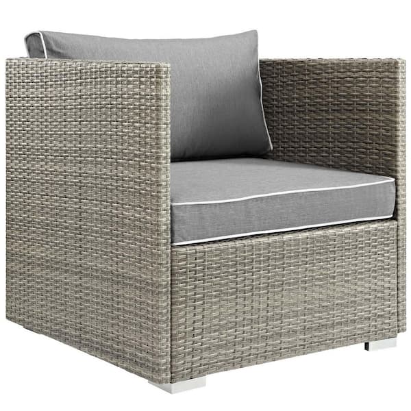 MODWAY Repose Wicker Rattan Outdoor Patio Arm Chair with Cushions in ...