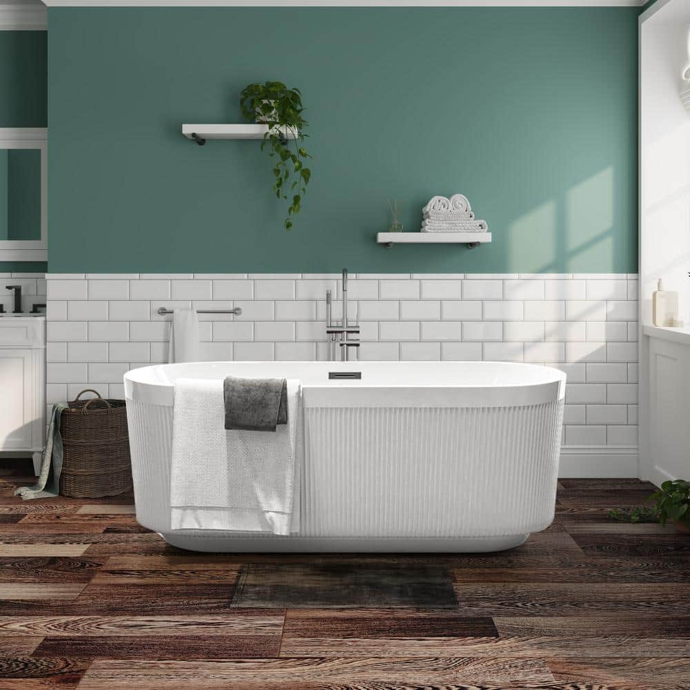 FORCLOVER 59 in. x 30 in. Freestanding Soaking Bathtub with Center ...