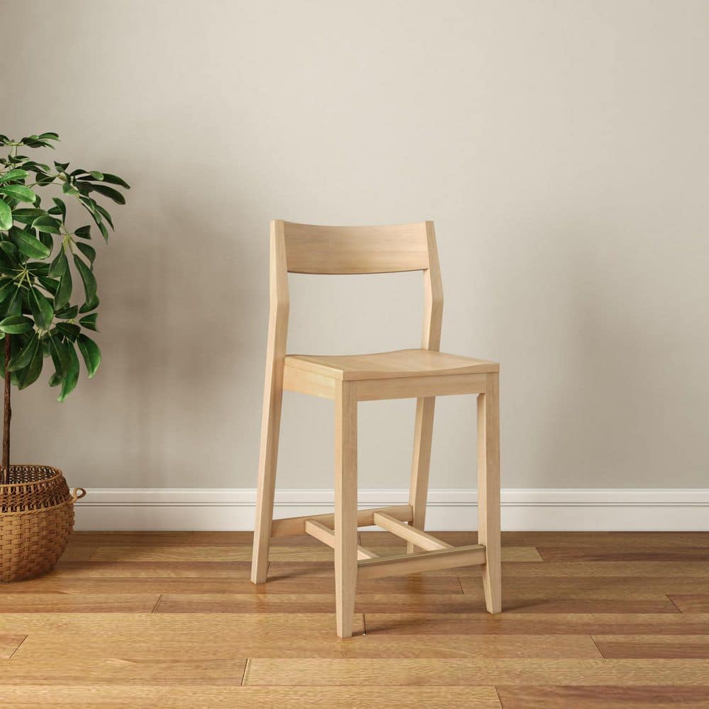 PLANK+BEAM Modern 24 in Blonde Standard Back Wood Counter Stool (Set of ...