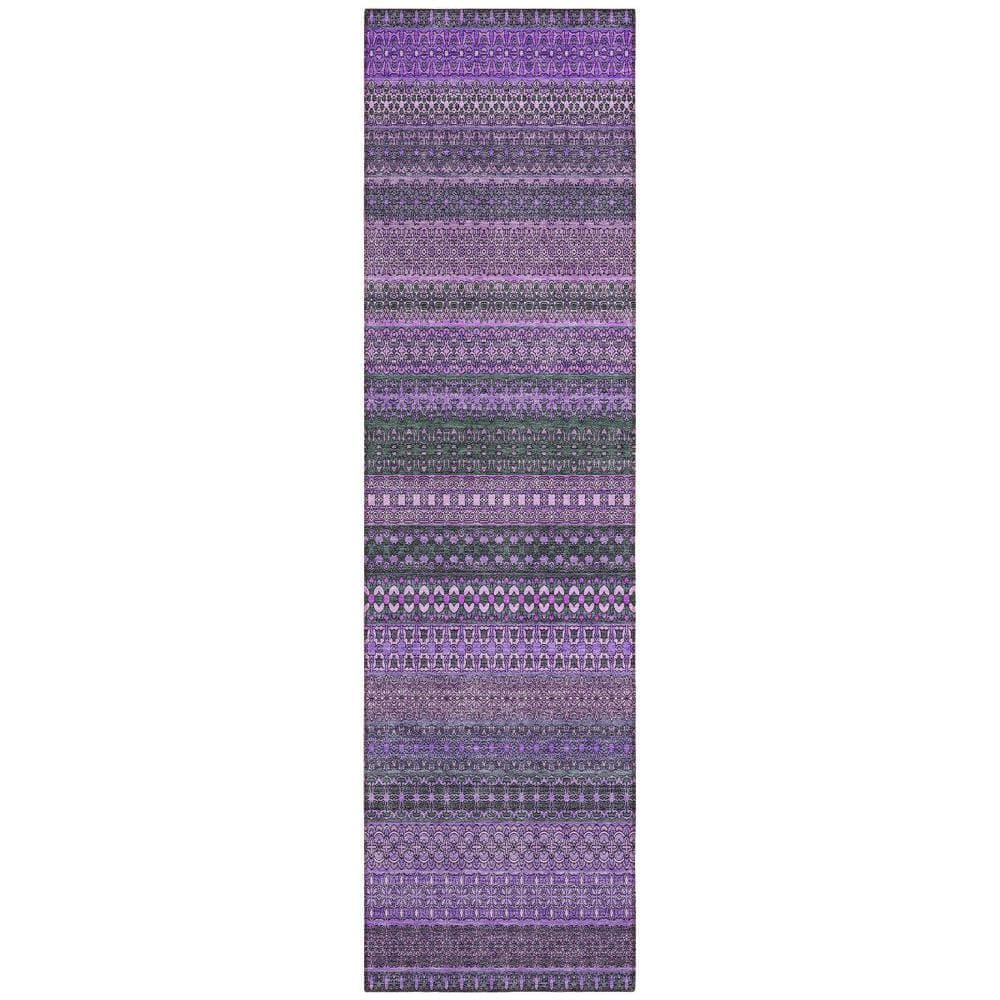 HomeRoots Purple 2 ft. x 8 ft. Woven Striped Polyester Runner Indoor ...