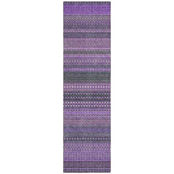 HomeRoots Purple 2 ft. x 8 ft. Woven Striped Polyester Runner Indoor ...