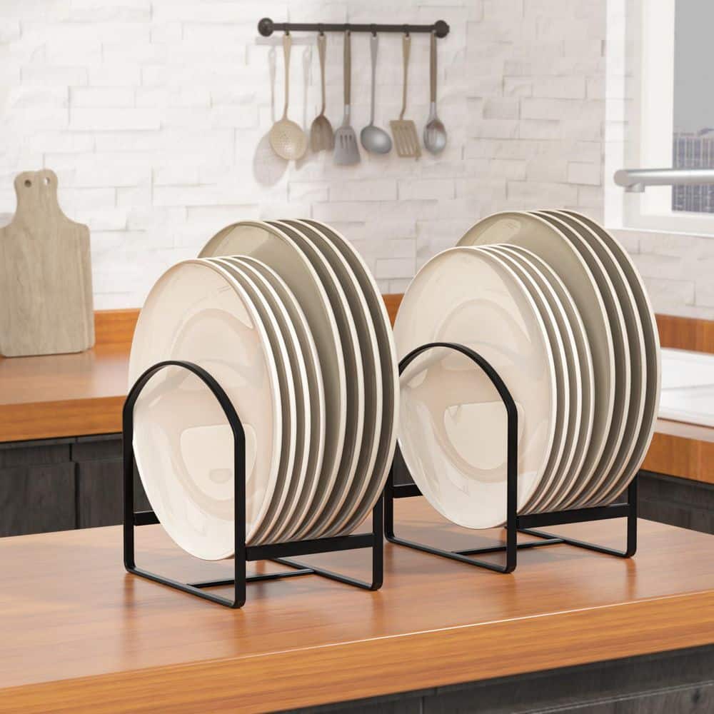 Wudkey 4-Pack Kitchen Plate Holder Organizer, Metal Plate Dish Racks ...