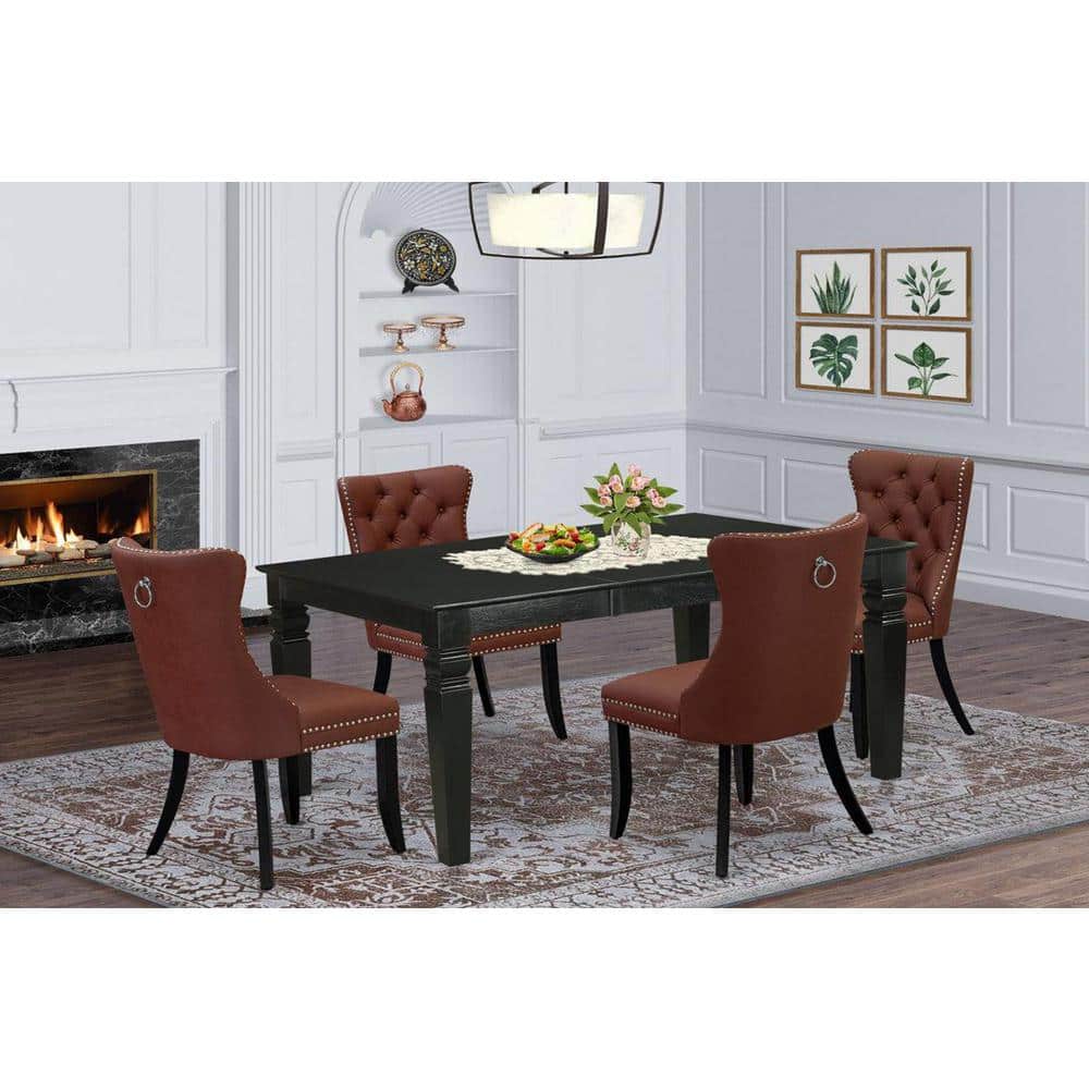 East West Furniture 5-Piece Rectangle Black Finish Solid Wood Top ...