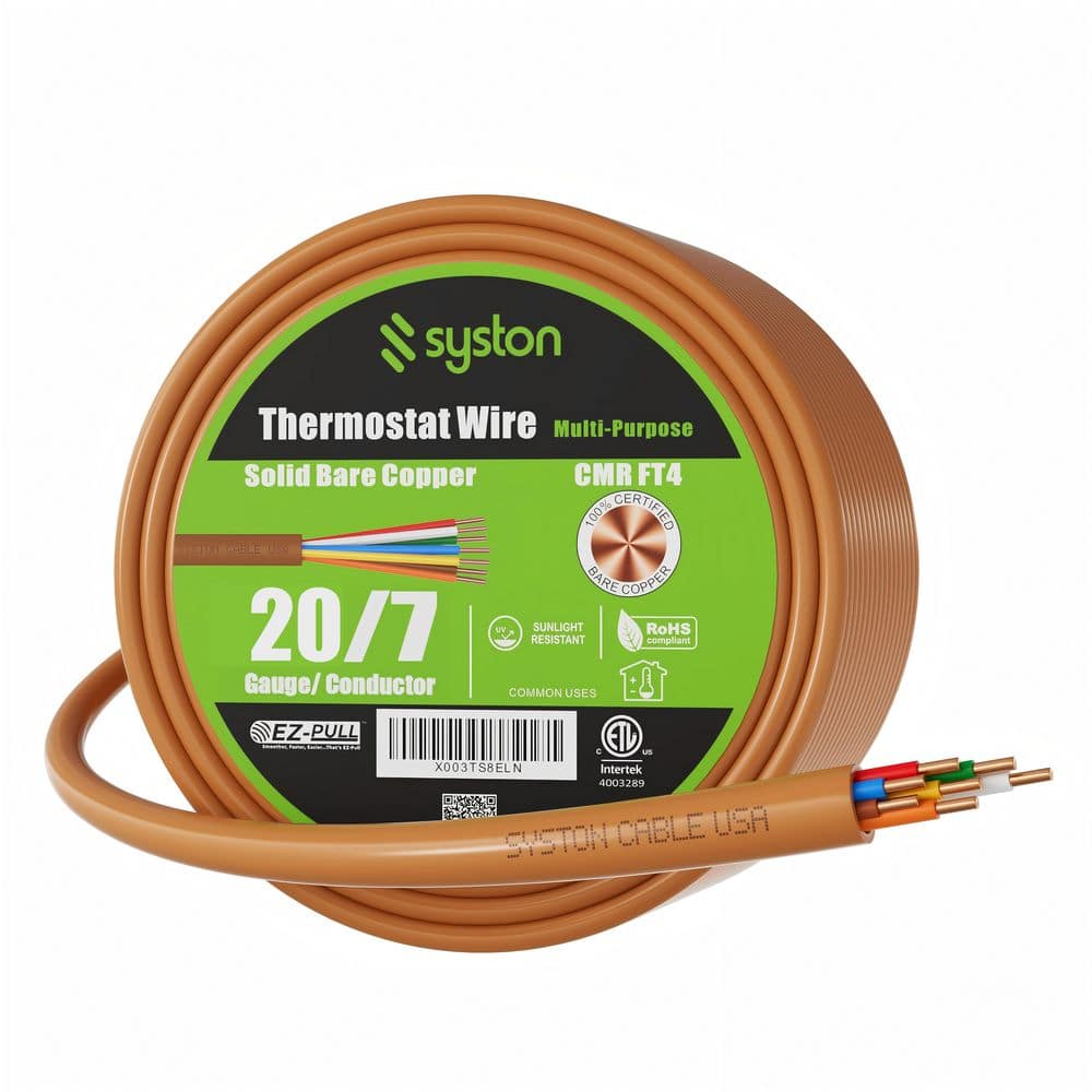 Syston Cable Technology 100 ft. 20/7 Brown CMR Solid Copper Thermostat Wire-HVAC Heating ...