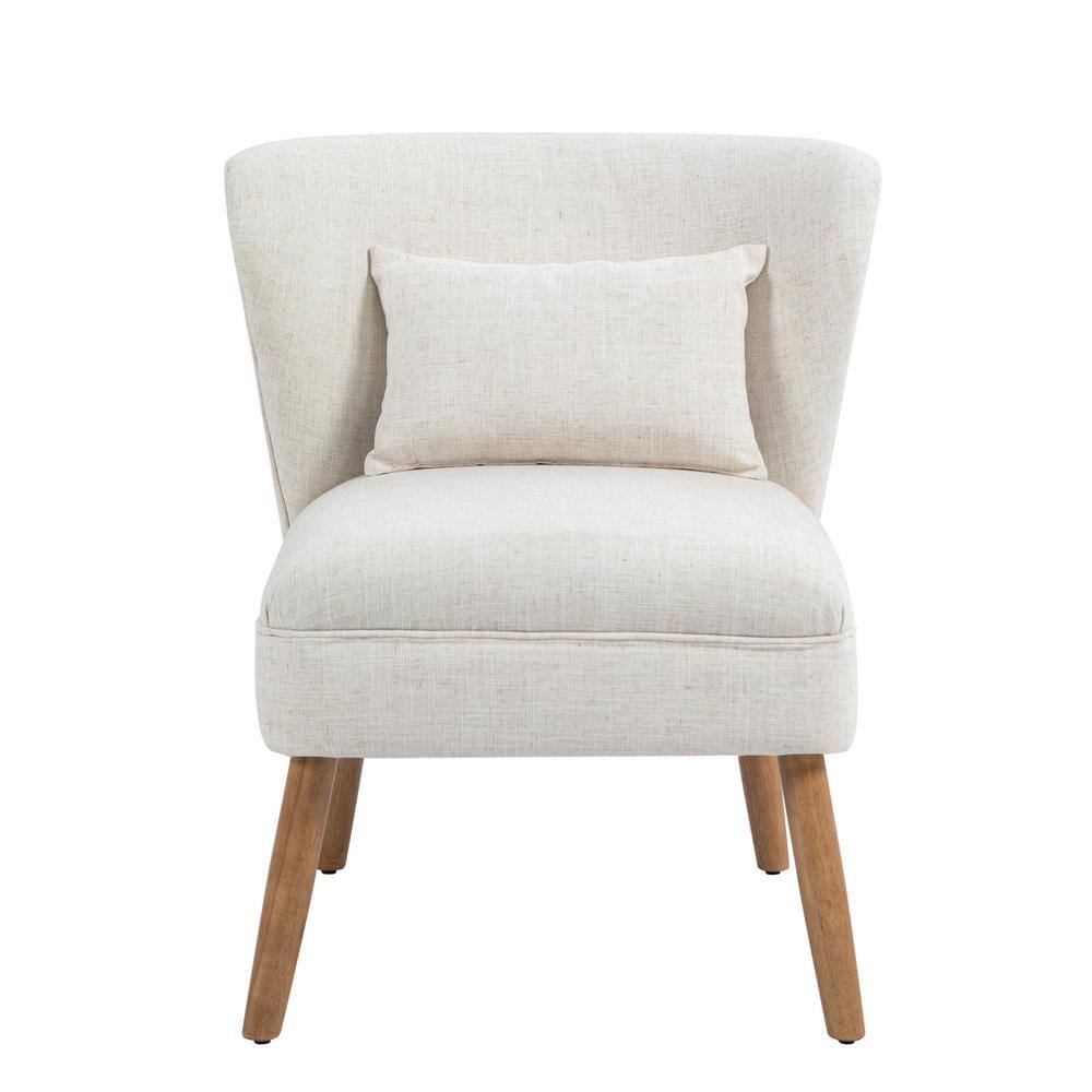 Uixe Beige Linen Upholstered Armless Accent Side Chair with Wood Legs ...