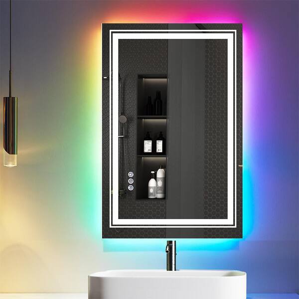 ODDSAN LED RGB Mirror 40 in. W x 24 in. H Rectangular Frameless Anti ...