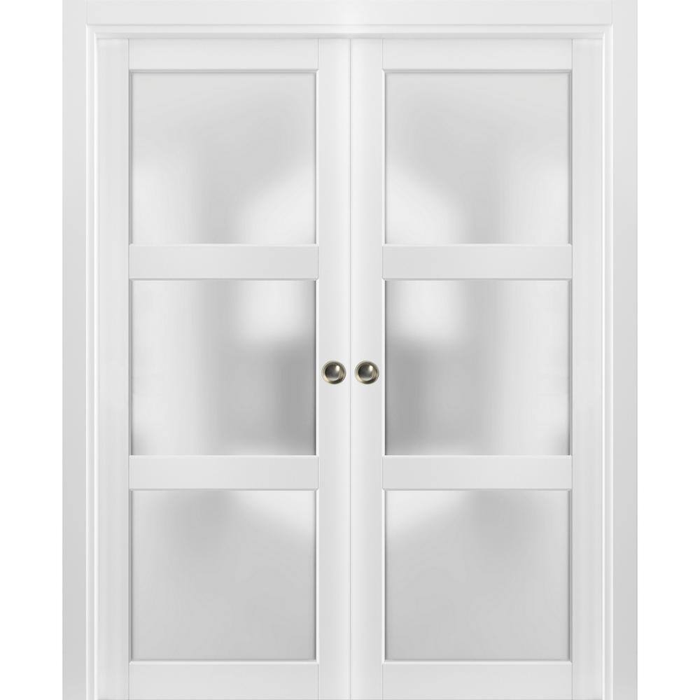Sartodoors 36 in. x 96 in. 3 Panel White Finished Wood Sliding Door ...