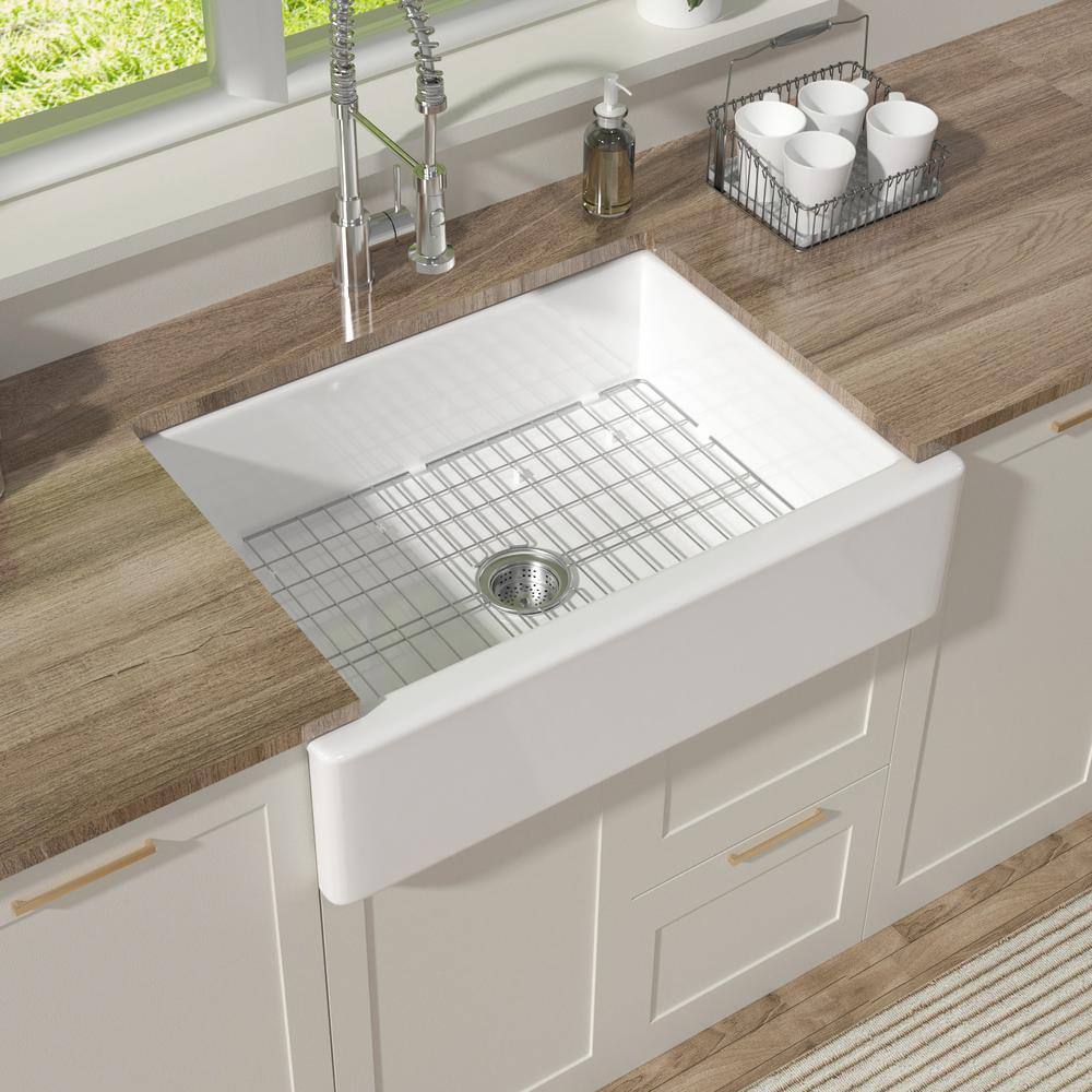 HOMLYLINK 34 in. Drop-in Undermount Quick-Fit Sink Single Bowl White ...