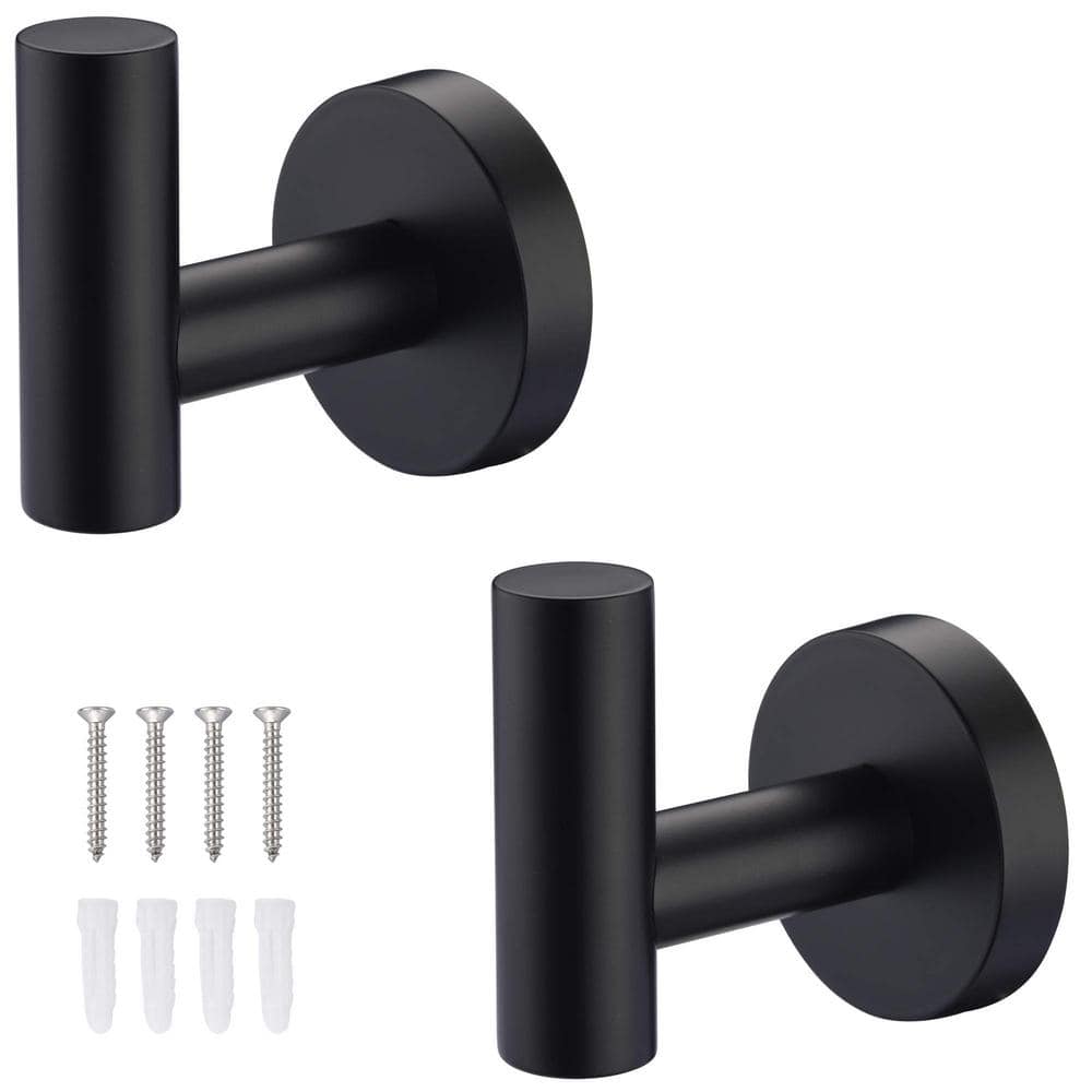JimsMaison 2-Piece Wall Mounted J-Hook Robe/Towel Hook in Matte Black ...