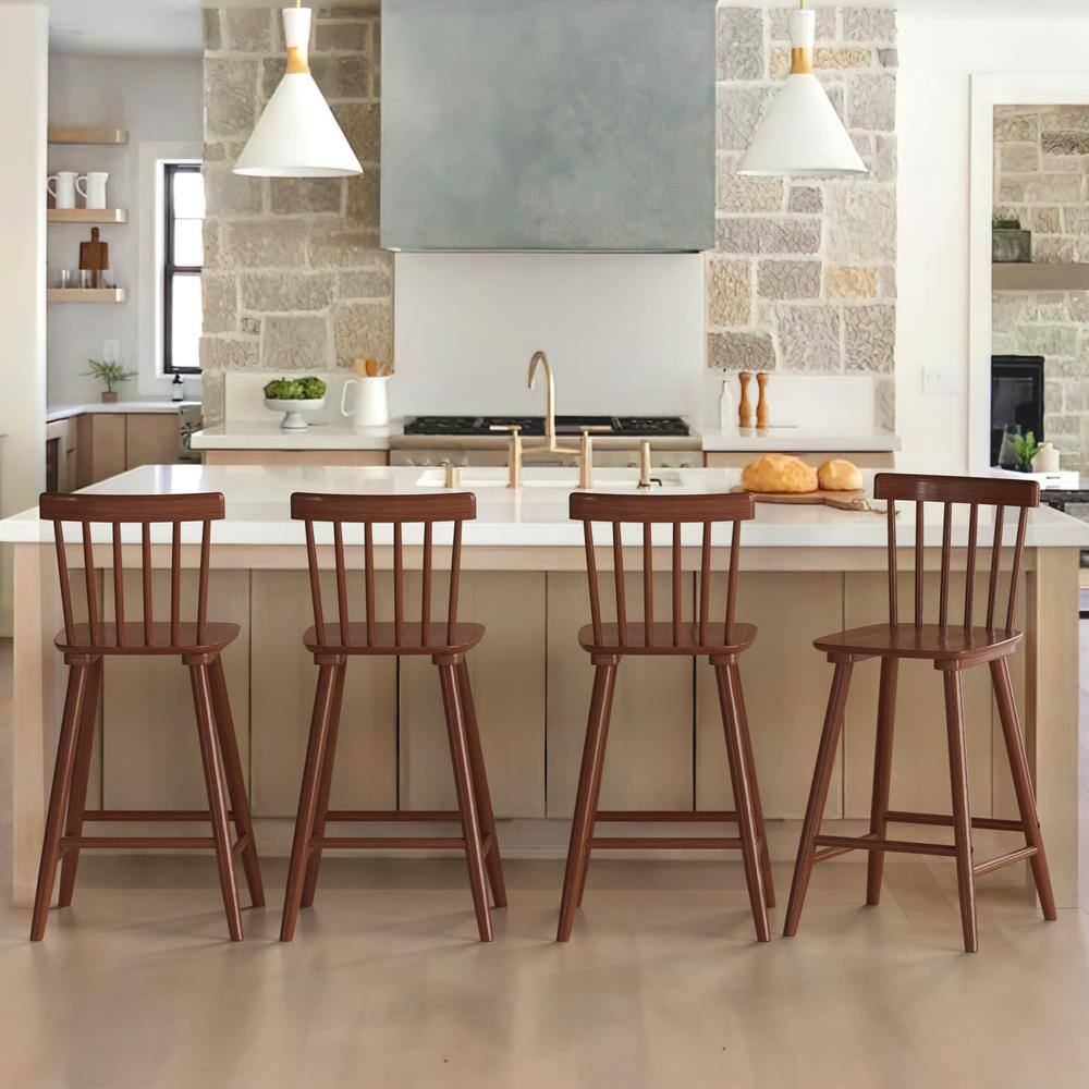 LUE BONA 24 in. Brown Wood Counter Stools Bar Stools with Slat Back ...