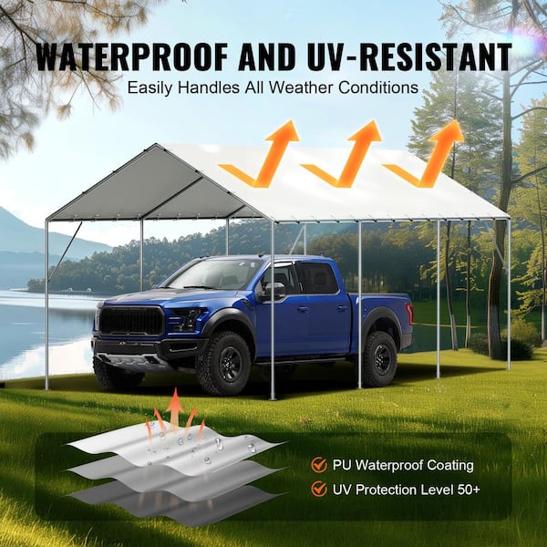 VEVOR 10 x 20 ft Carport Replacement Canopy Cover Garage Top Tent Shelter Tarp Heavy Duty Waterproof UV Protected Easy Installation with 40 Ball