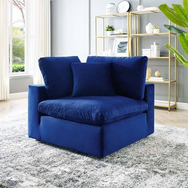 MODWAY Commix 1 Piece Navy Velvet 1 Seat Corner Symmetrical Sectionals Chair EEI 4366 NAV