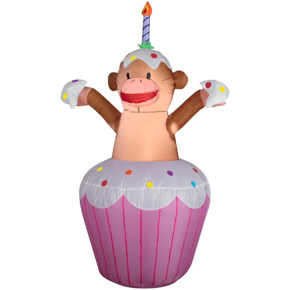 Gemmy 3.5 ft. Happy Birthday Cupcake with Monkey G-34434 - The Home Depot