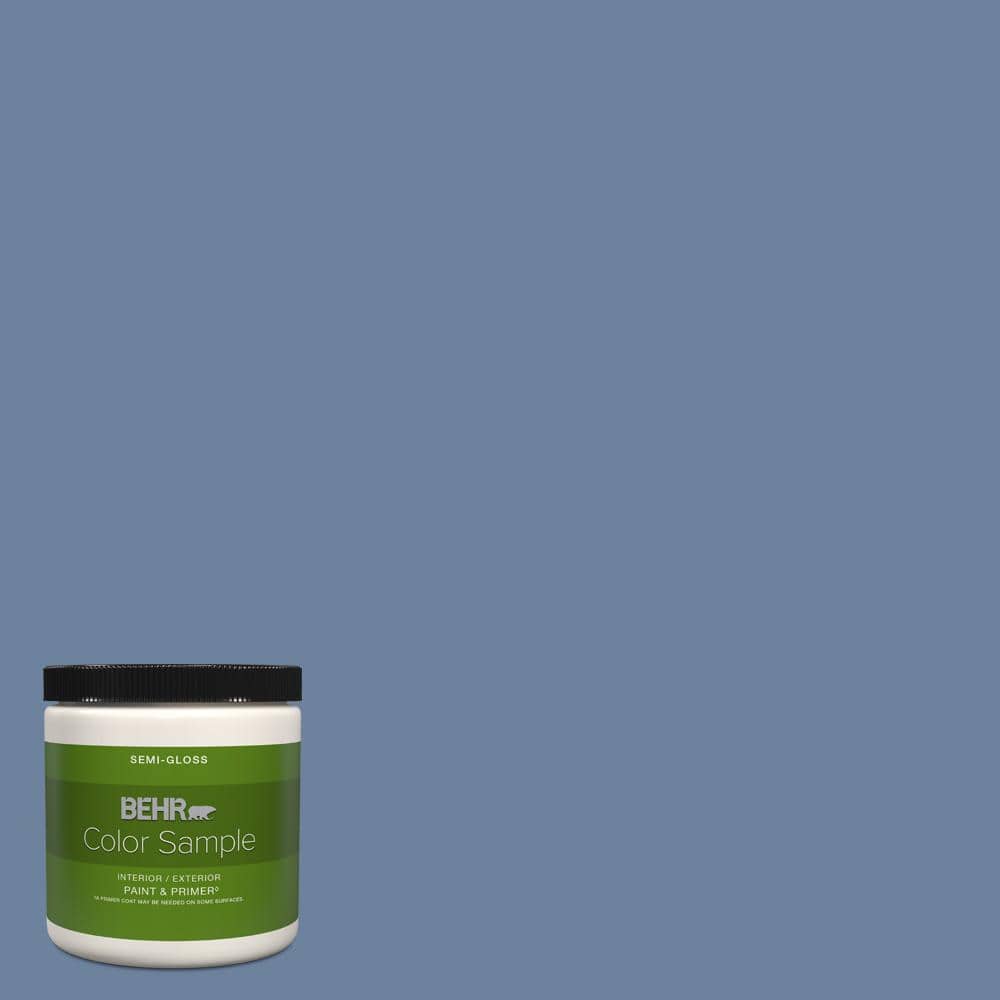 BEHR PREMIUM PLUS 8 oz. #S530-5 Brisk Blue Semi-Gloss Interior/Exterior ...